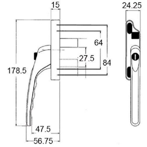 48mm Flat Tongue Drive Window Handle| Offset | Aluminium